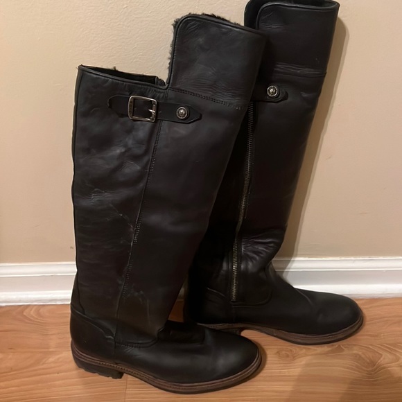 Frye | Shoes | Mara Frye Top Buckle Button Tall Black Shearling Boot ...